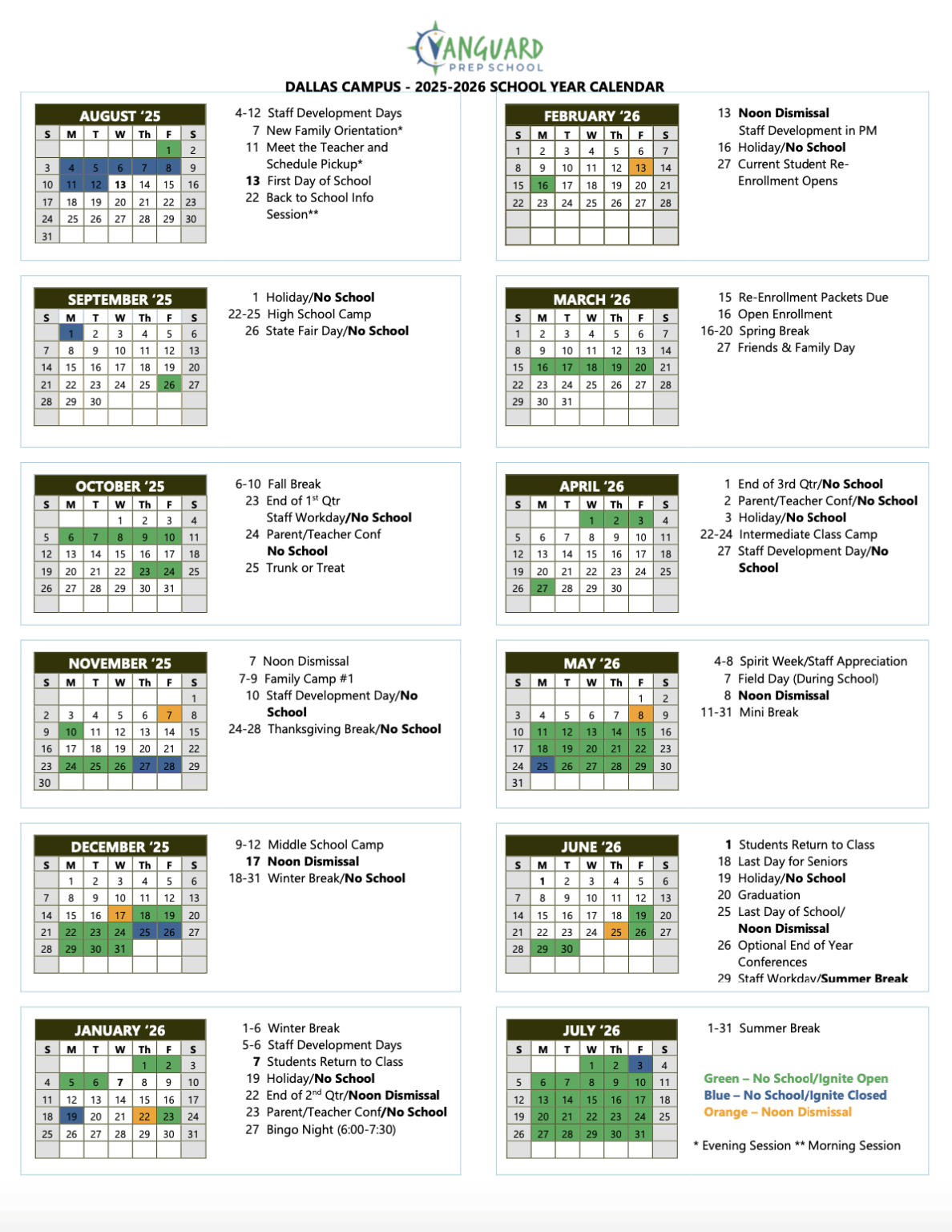 Calendar | Vanguard Preparatory School